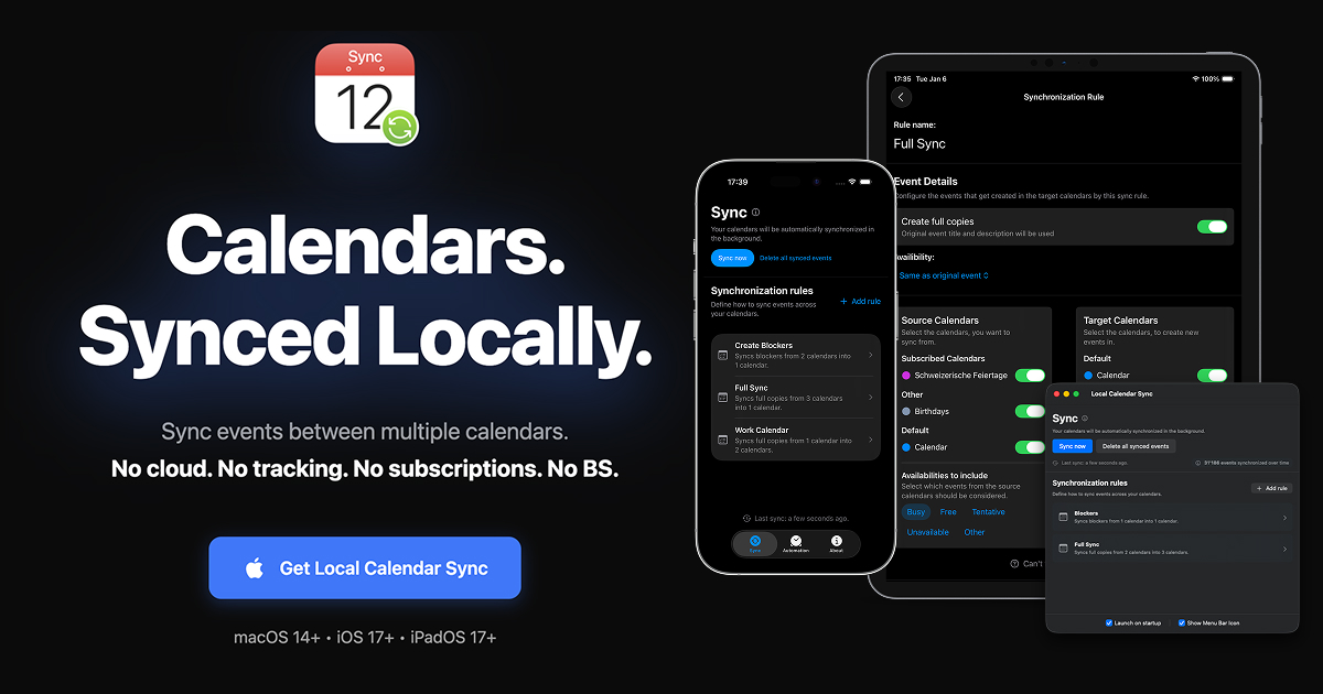 Local Calendar Sync - Privacy-First Calendar Synchronization
